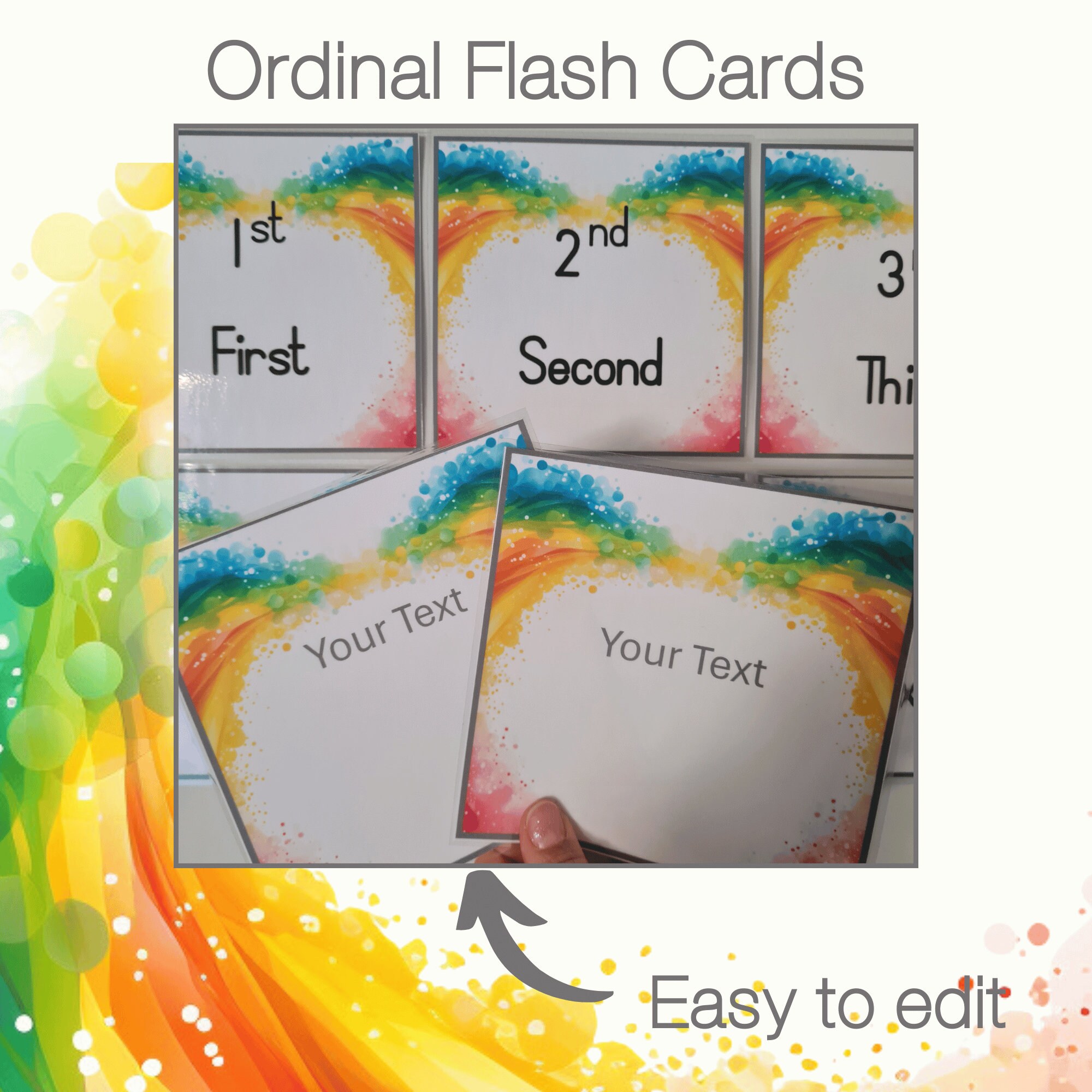 Rainbow-themed Classroom| Ordinal Numbers Poster | Editable Flashcards ...