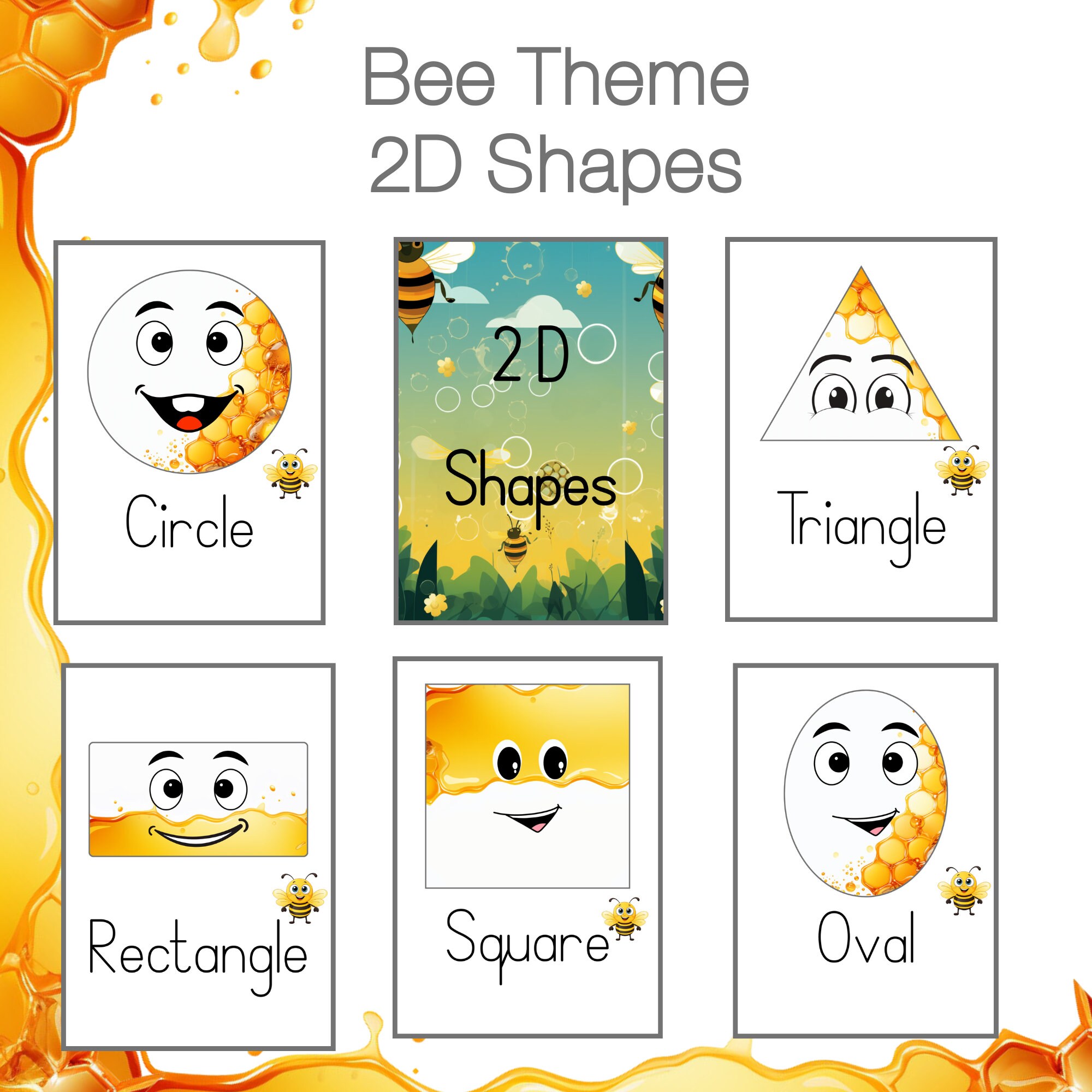 Bee Theme Classroom 2D Shapes Math Shape Posters Printable 2D Shapes ...