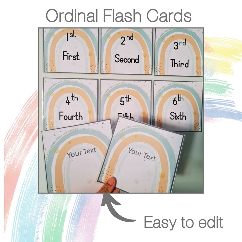 Boho Rainbow Theme Classroom| Ordinal Numbers Poster | Editable ...