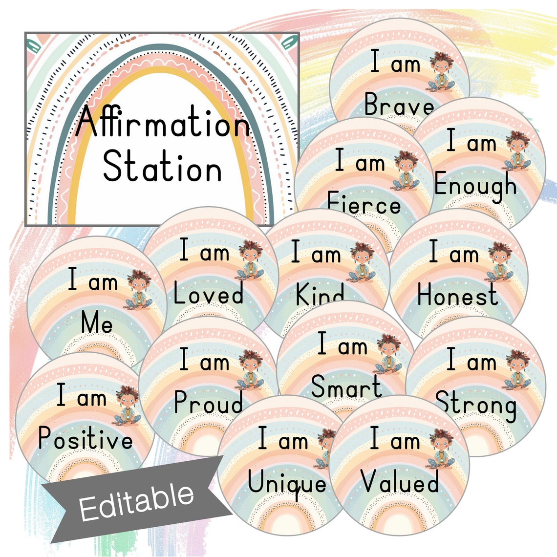 BOHO RAINBOW Affirmation Station and Feelings Chart Positive ...
