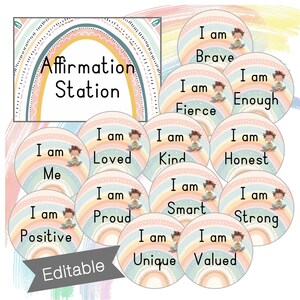 BOHO RAINBOW Affirmation Station and Feelings Chart | Positive ...