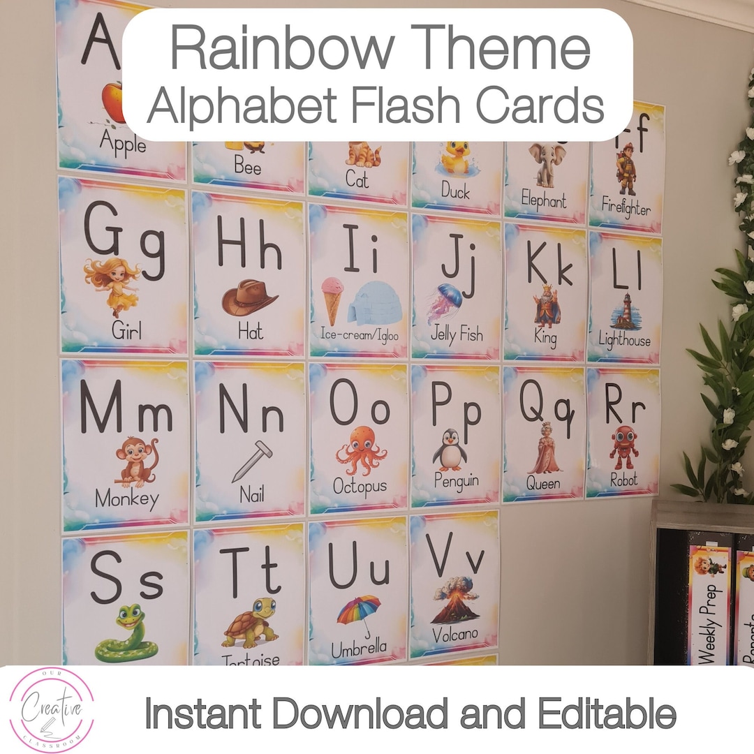 Rainbow Themed Classroom Alphabet Flashcards PDF Printable - Alphabet ...