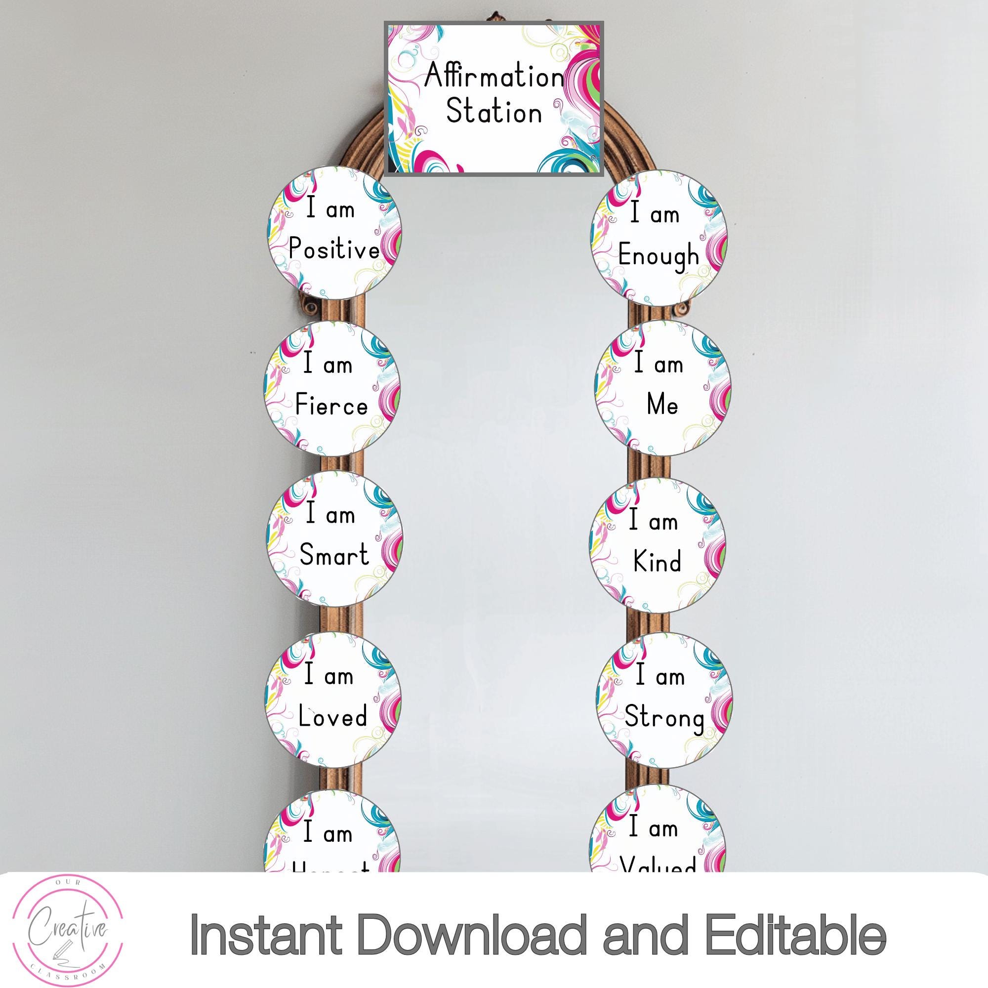 Colorful Classroom Theme Affirmations Station & Feelings Charts ...