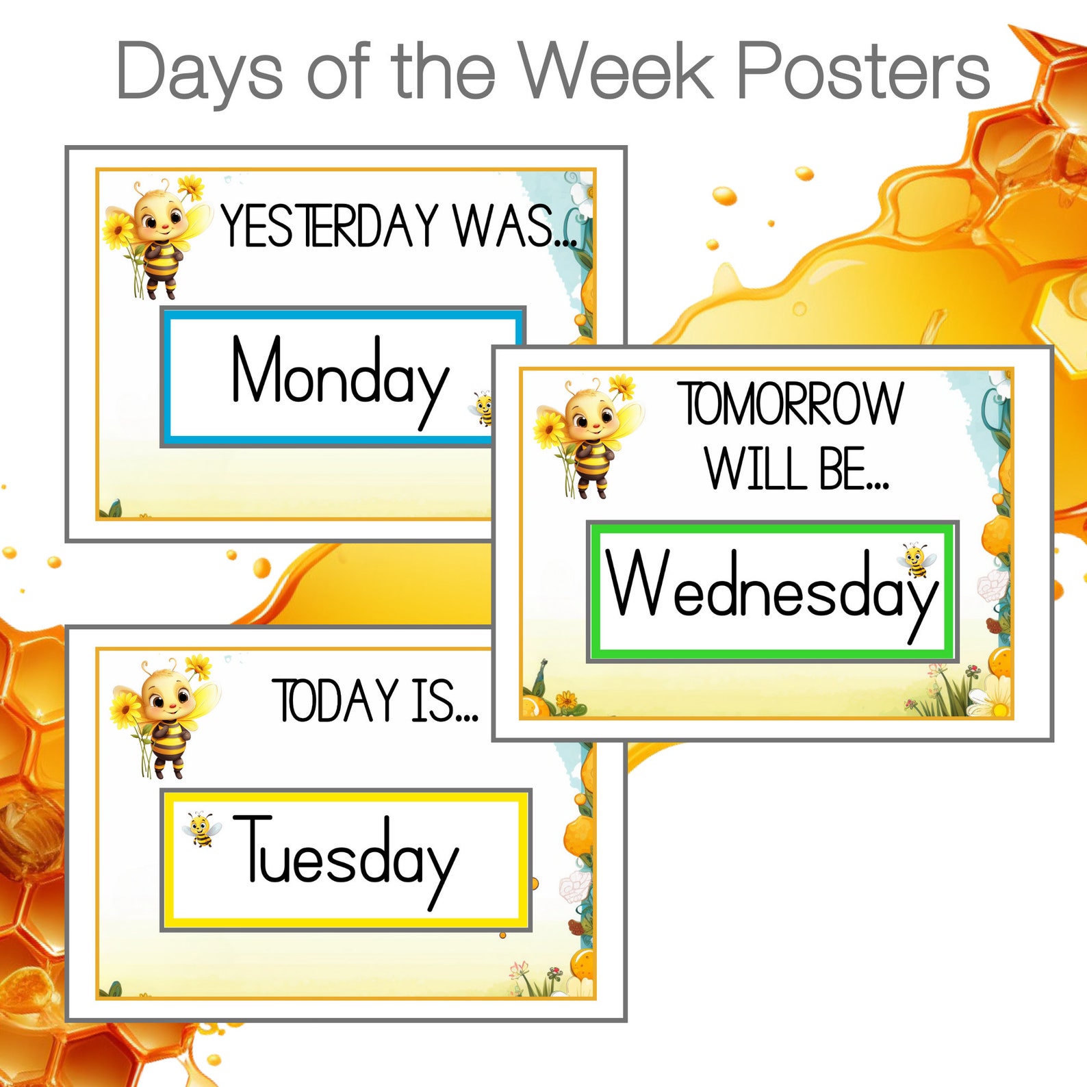 Bee Themed Classroom Days of the Week Poster Printable & Months of the ...