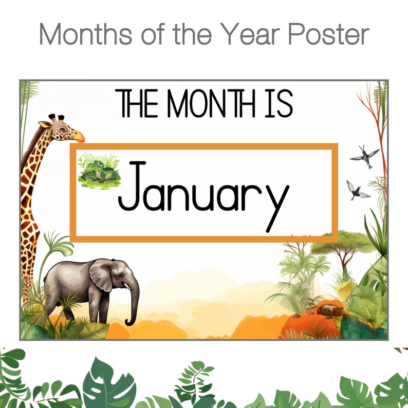 Safari Theme Classroom Days of the Week Poster Printable & Months of ...