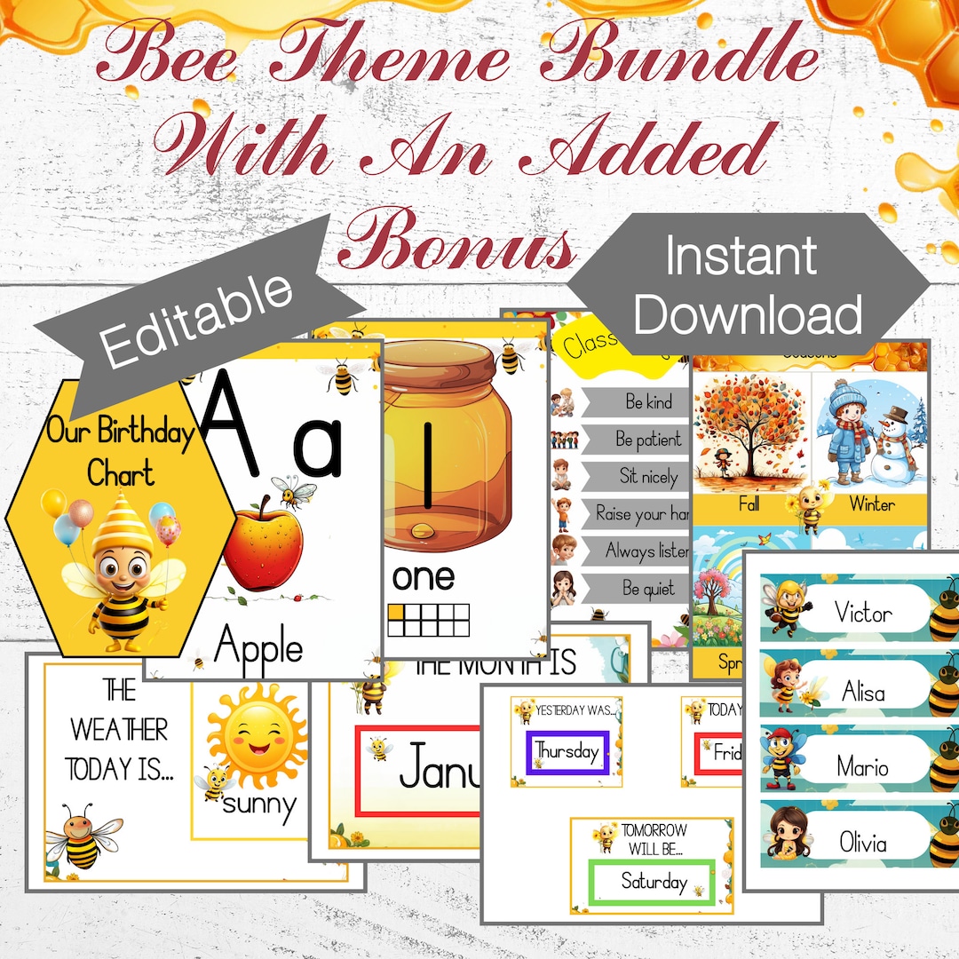Bee Themed Classroom Decor Bundle Printables Includes 7 Amazing Bee ...