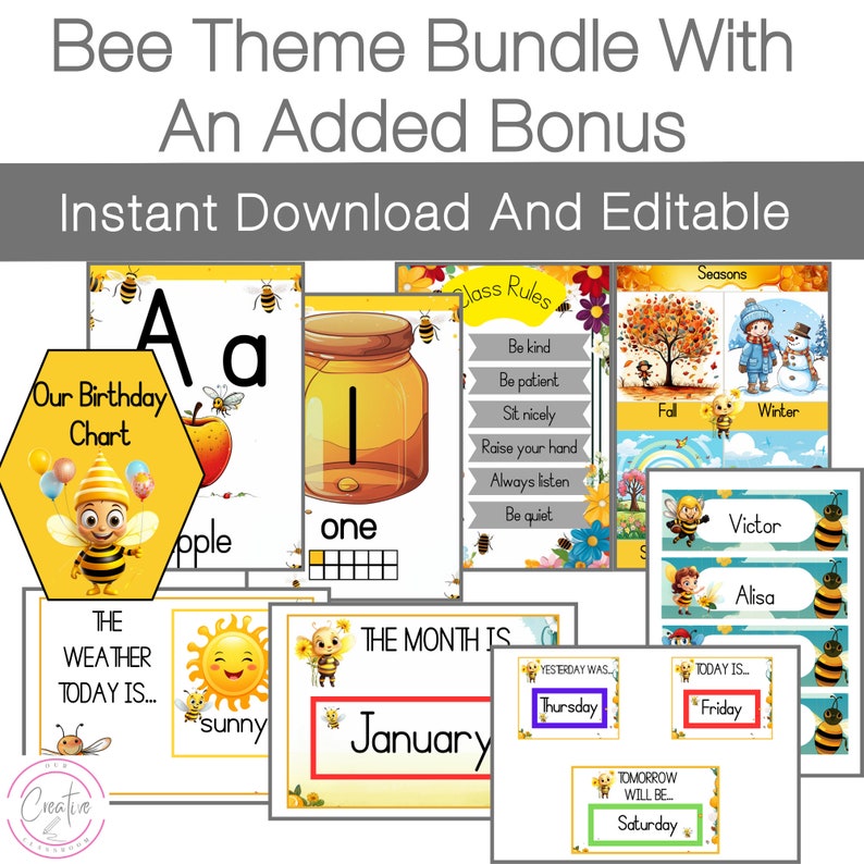 Bee Themed Classroom Decor Bundle Printables Includes 13 Amazing Bee ...