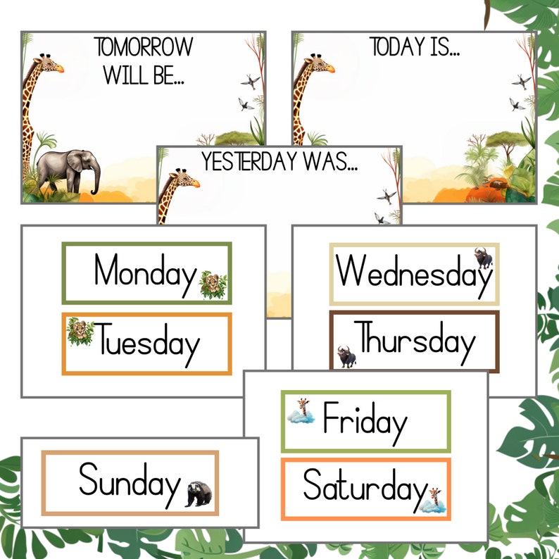 Safari Theme Classroom Days of the Week Poster Printable & Months of ...