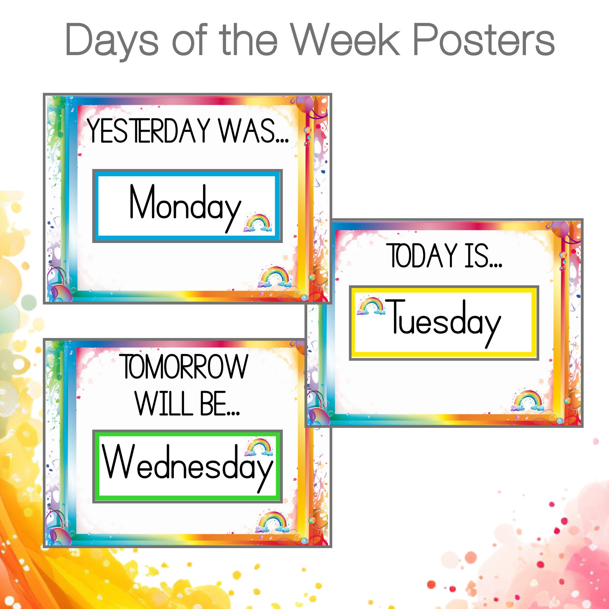 Rainbow Themed Classroom Days of the Week Poster Printable & Months of ...