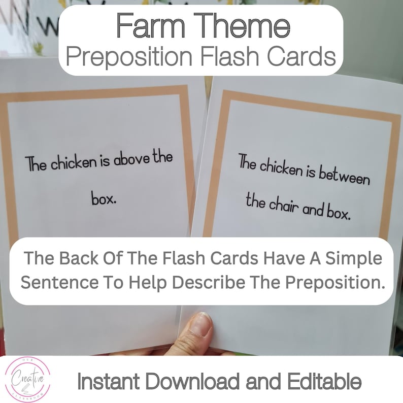 Farm Theme Classroom | English Prepositions | Editable Flashcards ...