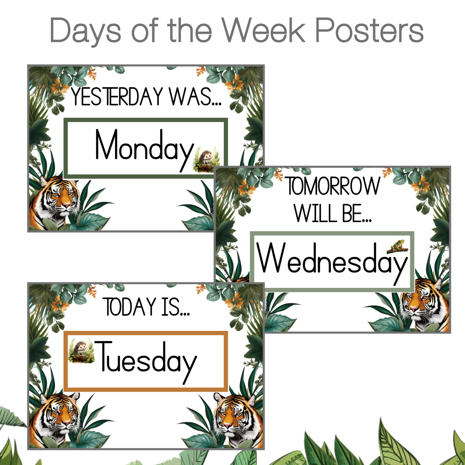Jungle Theme Classroom Days of the Week Poster Printable & Months of ...