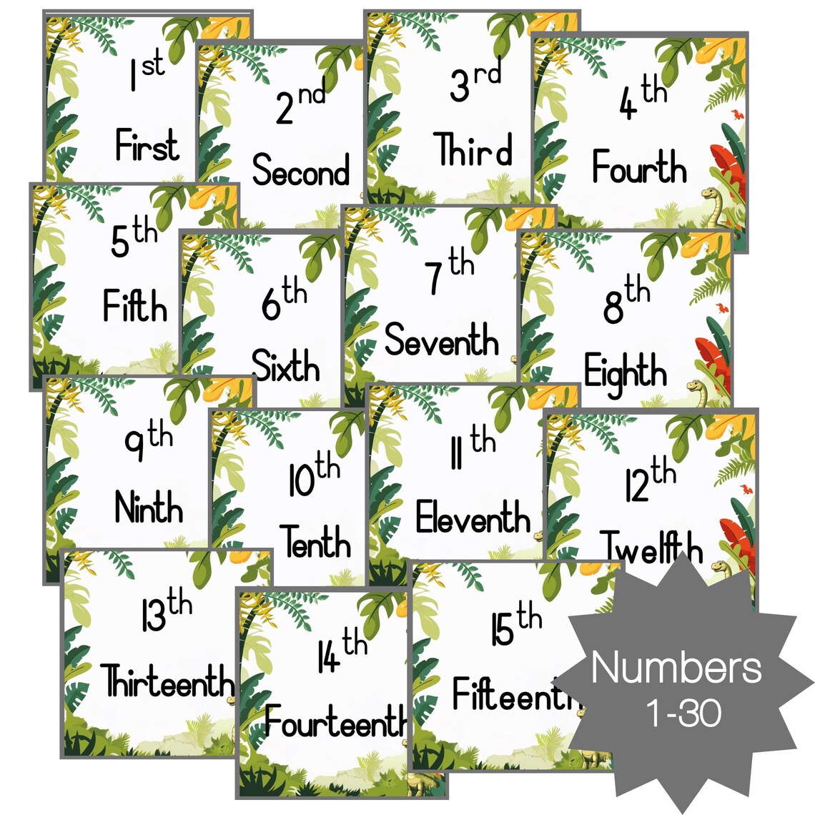 Dinosaur-themed Classroom | Ordinal Numbers Poster | Editable Flashcards | Classroom Decoration ...