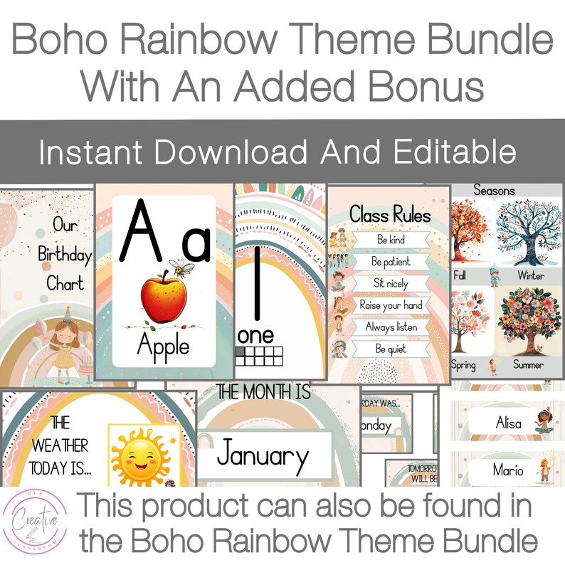 Boho Rainbow Theme Classroom | Prepositions | Learning Positions With ...
