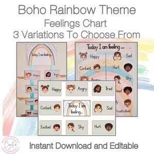 BOHO RAINBOW Affirmation Station and Feelings Chart | Positive ...