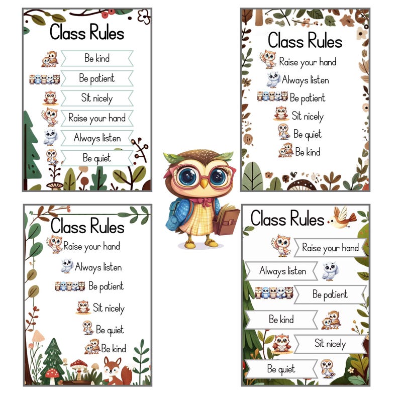 Owl Theme Classroom Rules Posters Printable - Class Rules Posters for ...