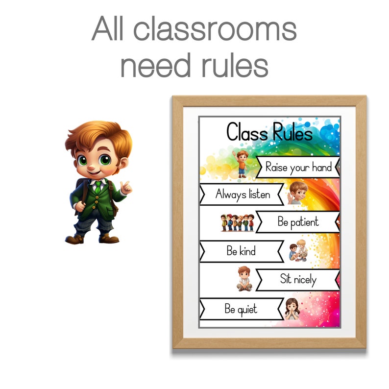 Rainbow Themed Classroom Rules Posters Printable - Class Rules for ...