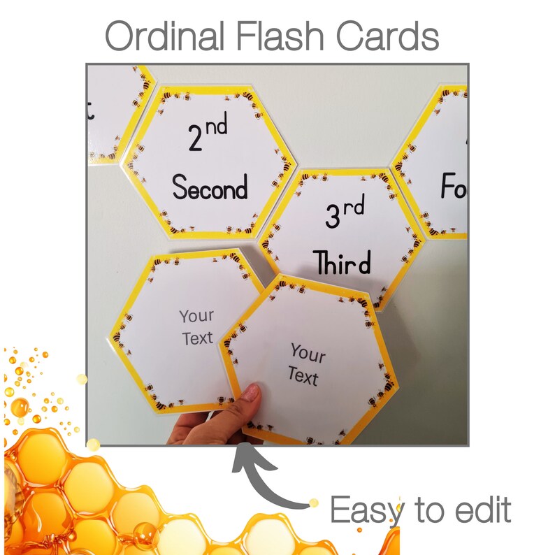 Bee Theme Classroom| Ordinal Numbers Poster | Editable Flashcards ...