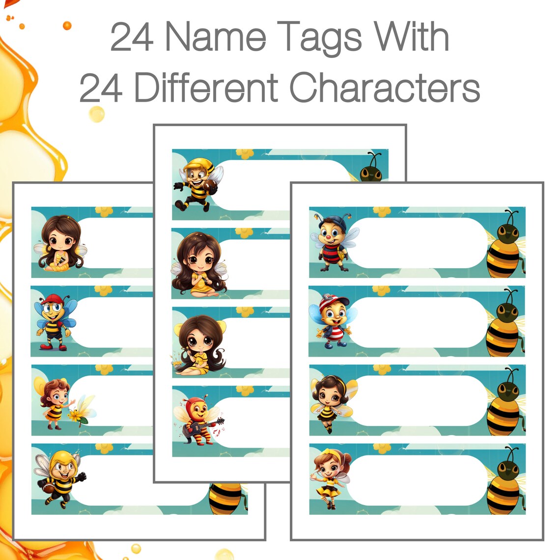 Bee Themed Classroom Name Tags Printable Name Tags for Kindergarten ...