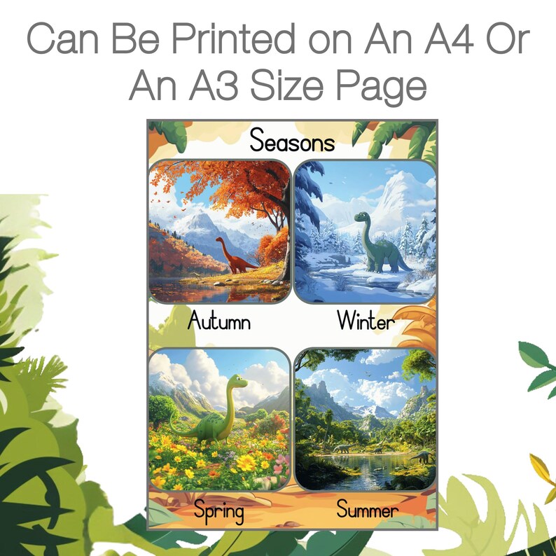 Dinosaur-themed Classroom Kids Weather Chart Printable - All Seasons ...