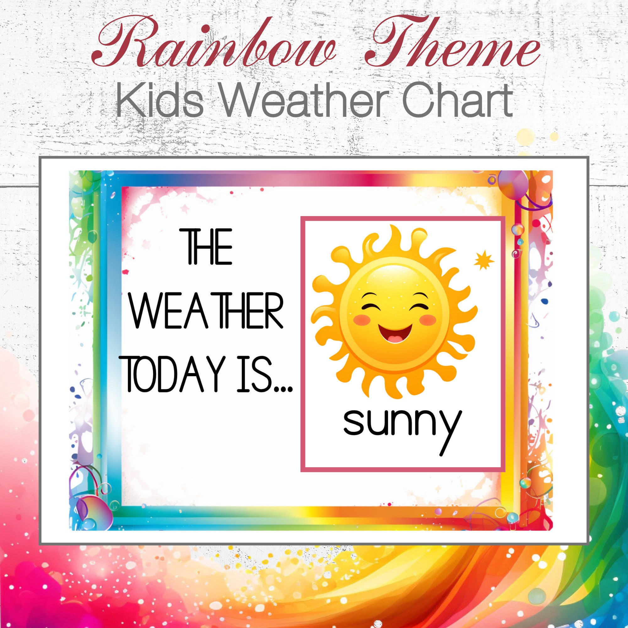 Rainbow Themed Classroom Kids Weather Chart Printable All Seasons ...