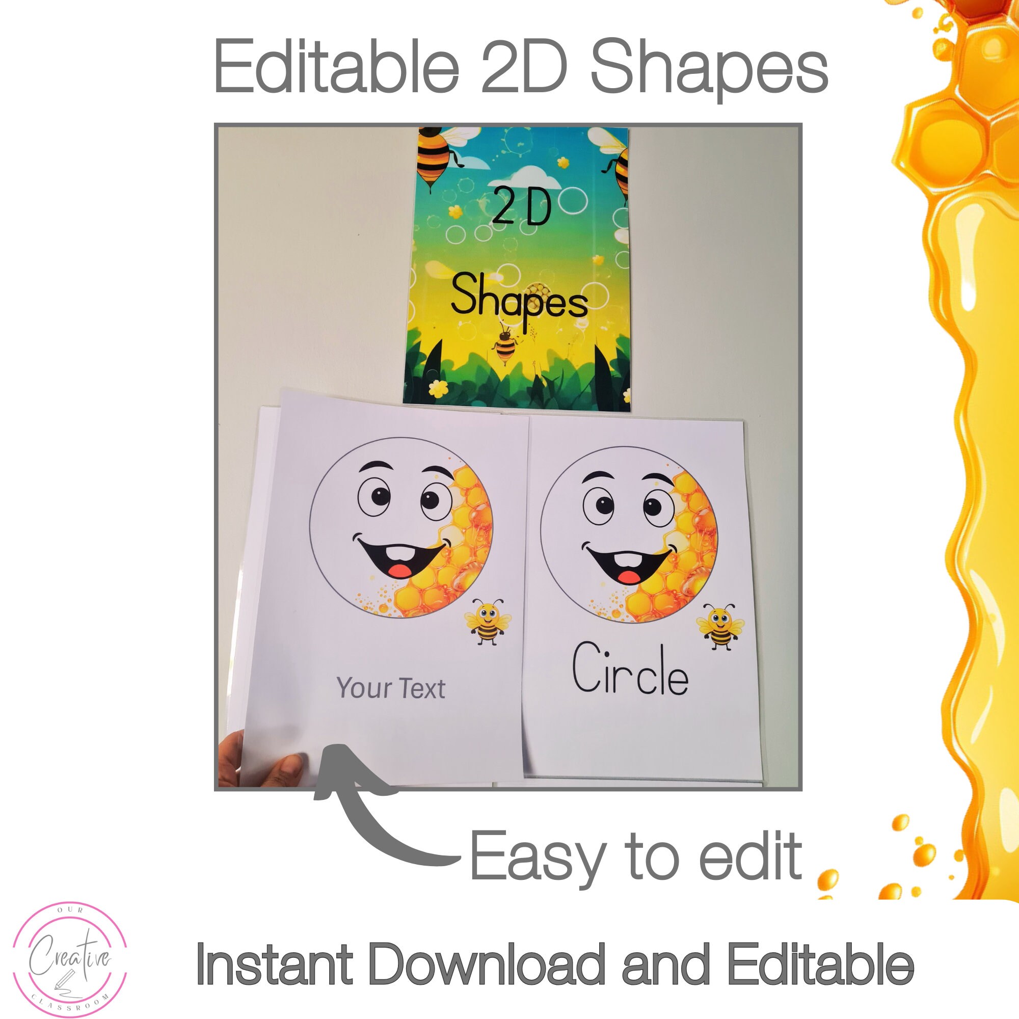Bee Theme Classroom 2D Shapes Math Shape Posters Printable 2D Shapes ...
