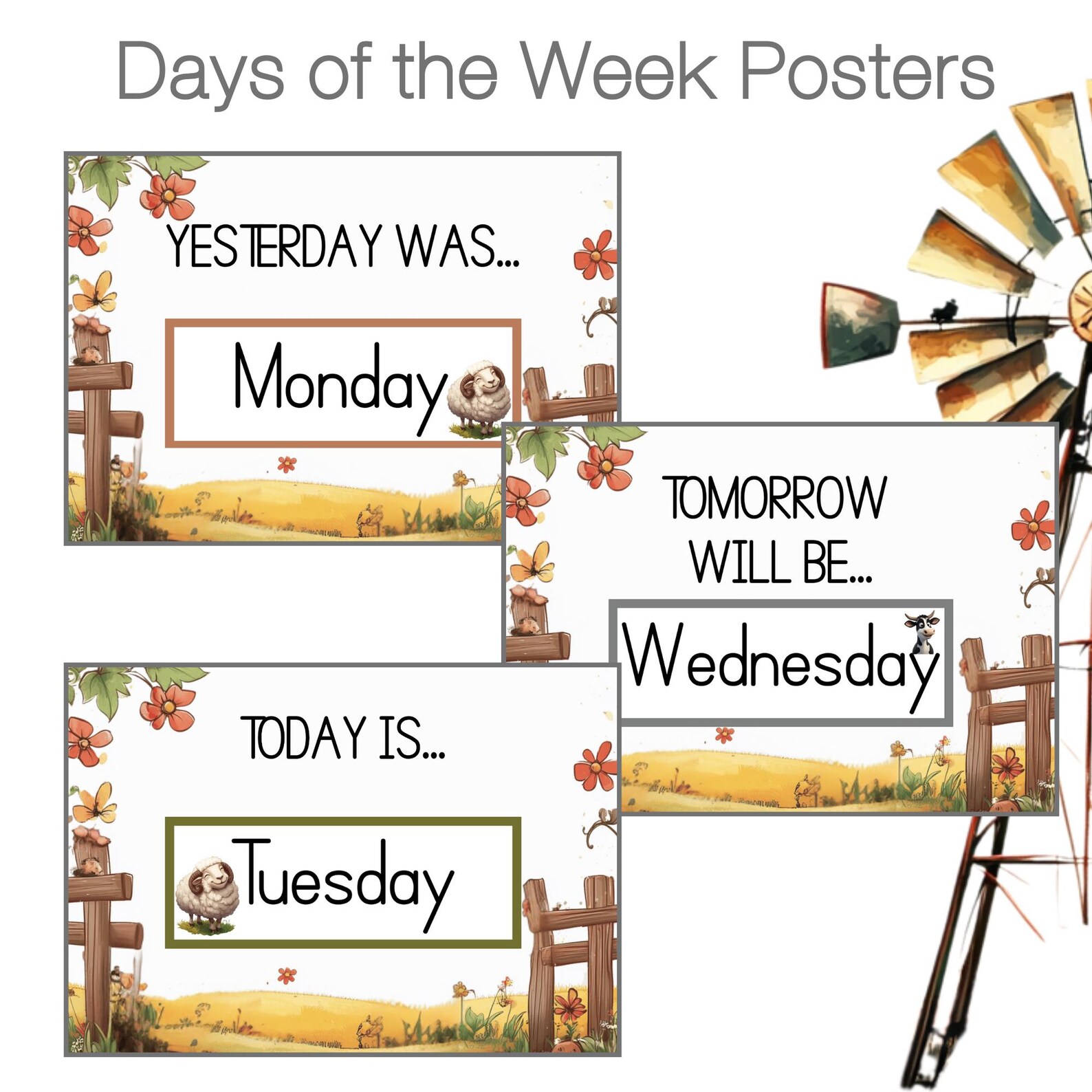 Farm Theme Classroom Days of the Week Poster Printable & Months of the ...