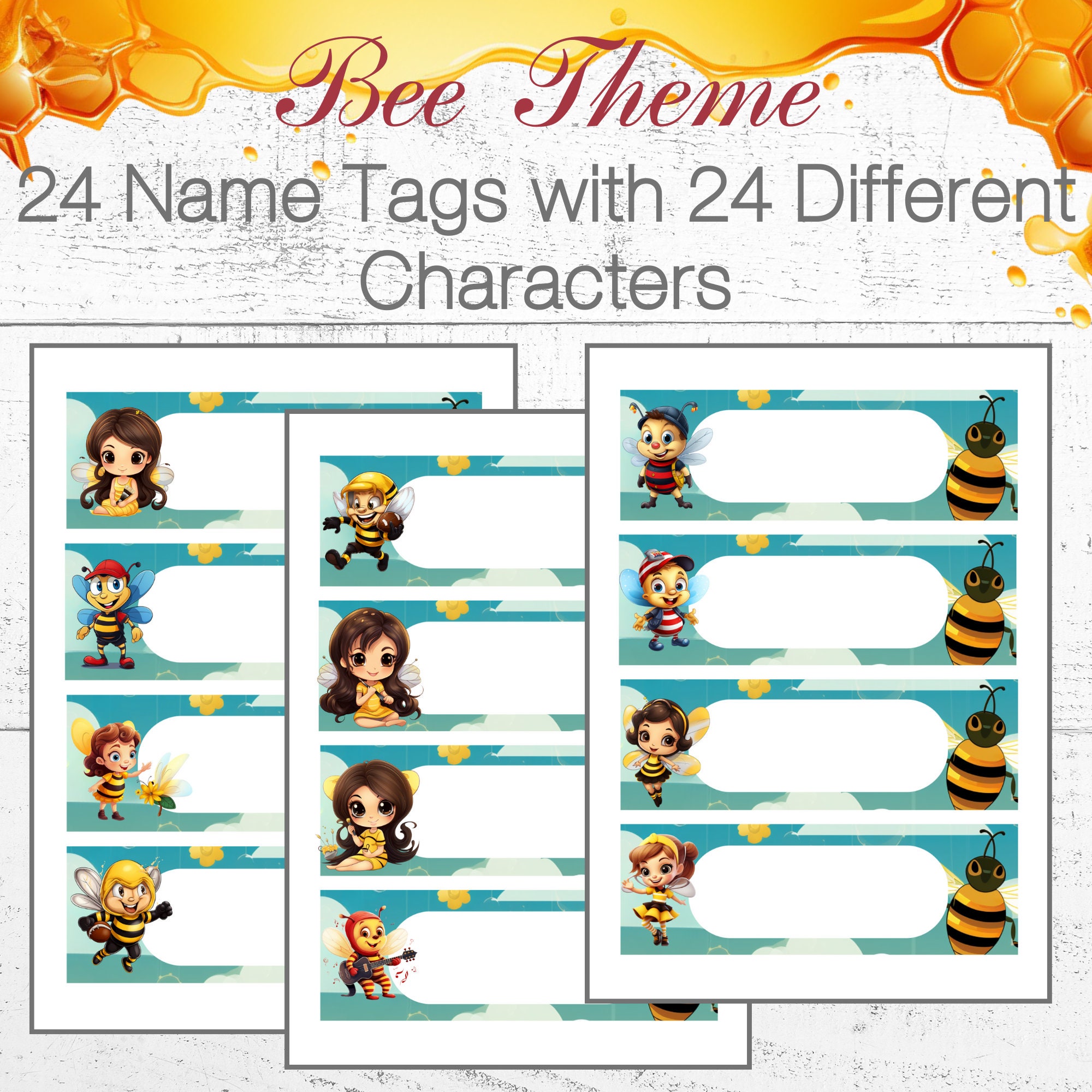 Bee Themed Classroom Name Tags Printable Name Tags for Kindergarten ...