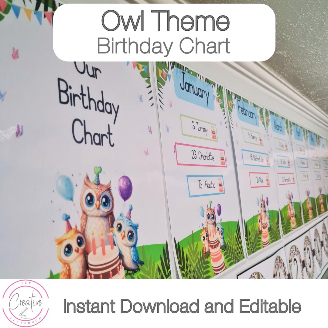 Owl Theme Classroom | Birthday Chart Ideas Printable | Birthday Charts ...