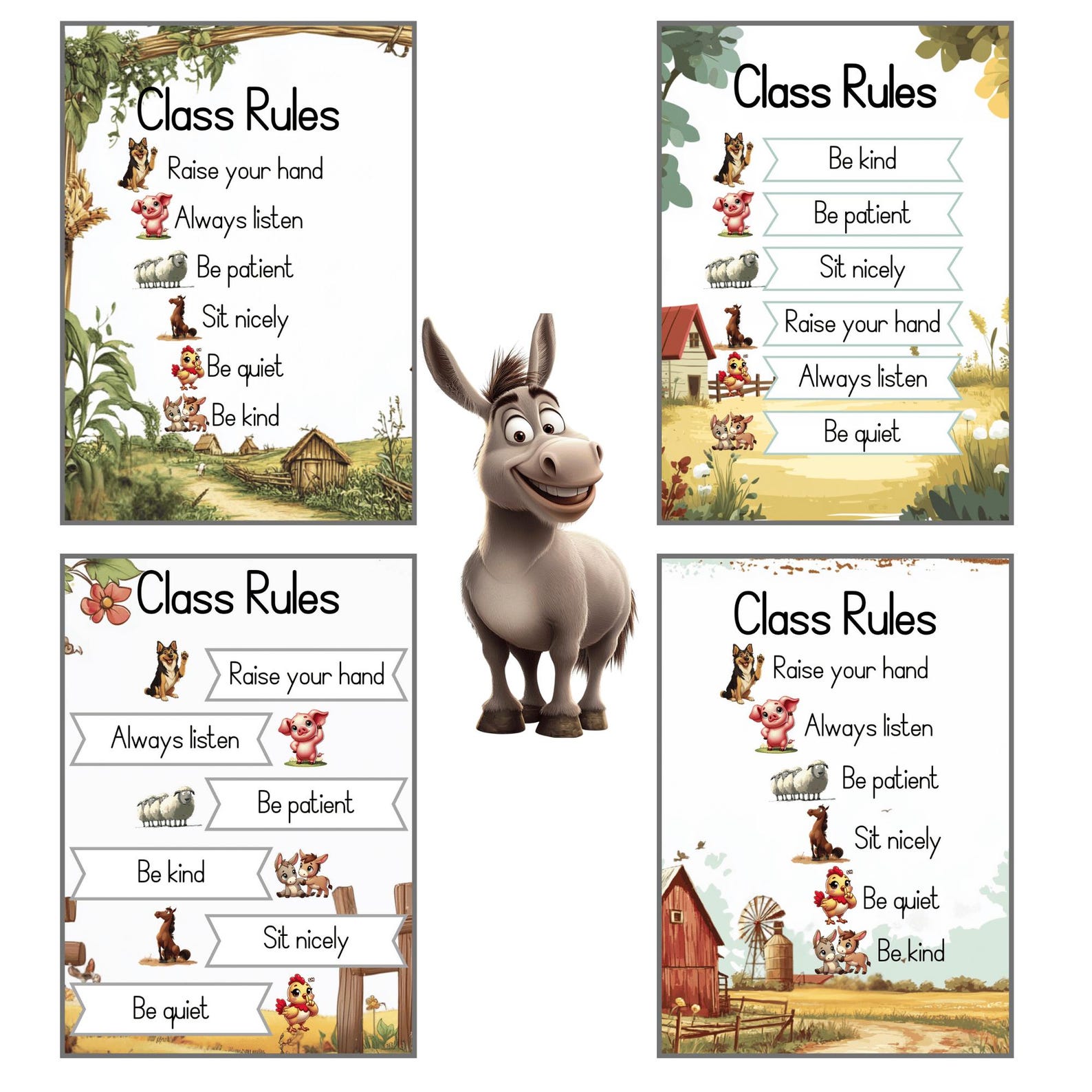 Farm Theme Classroom Rules Posters Printable - Class Rules Posters for ...