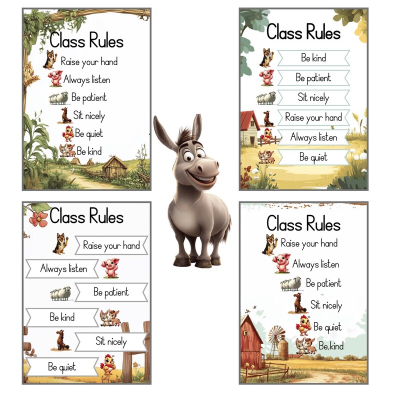 Farm Theme Classroom Rules Posters Printable - Class Rules Posters for ...