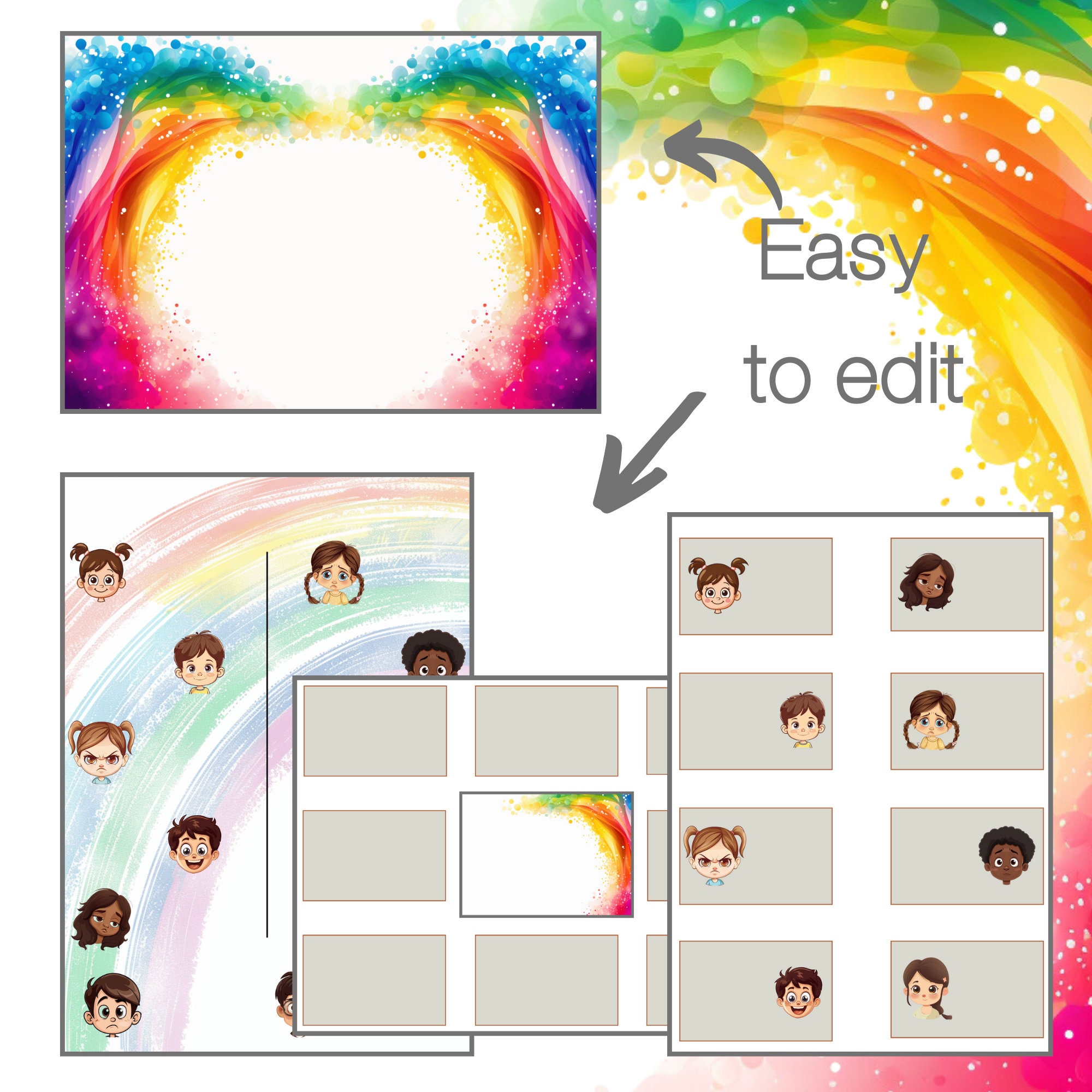 Rainbow Theme Class Affirmation Station and Feelings Chart | Editable ...