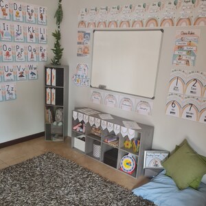 BOHO RAINBOW Classroom Weather Chart & Seasons Poster | Pastel Rainbow ...