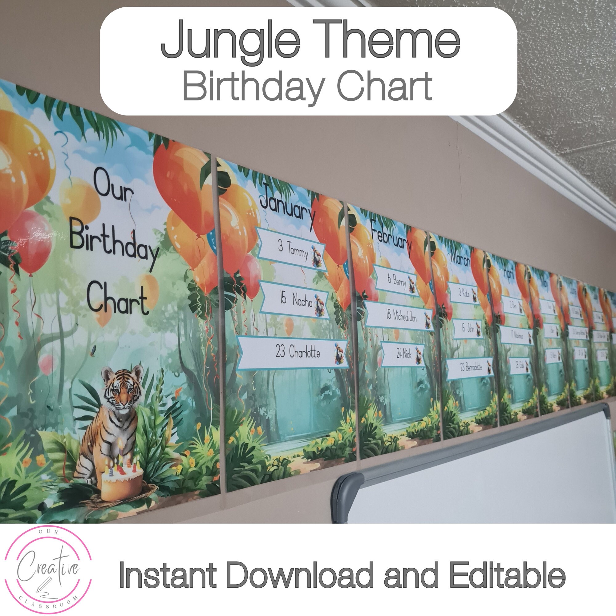 Jungle Theme Classroom Birthday Chart Ideas Printable - Birthday Charts ...
