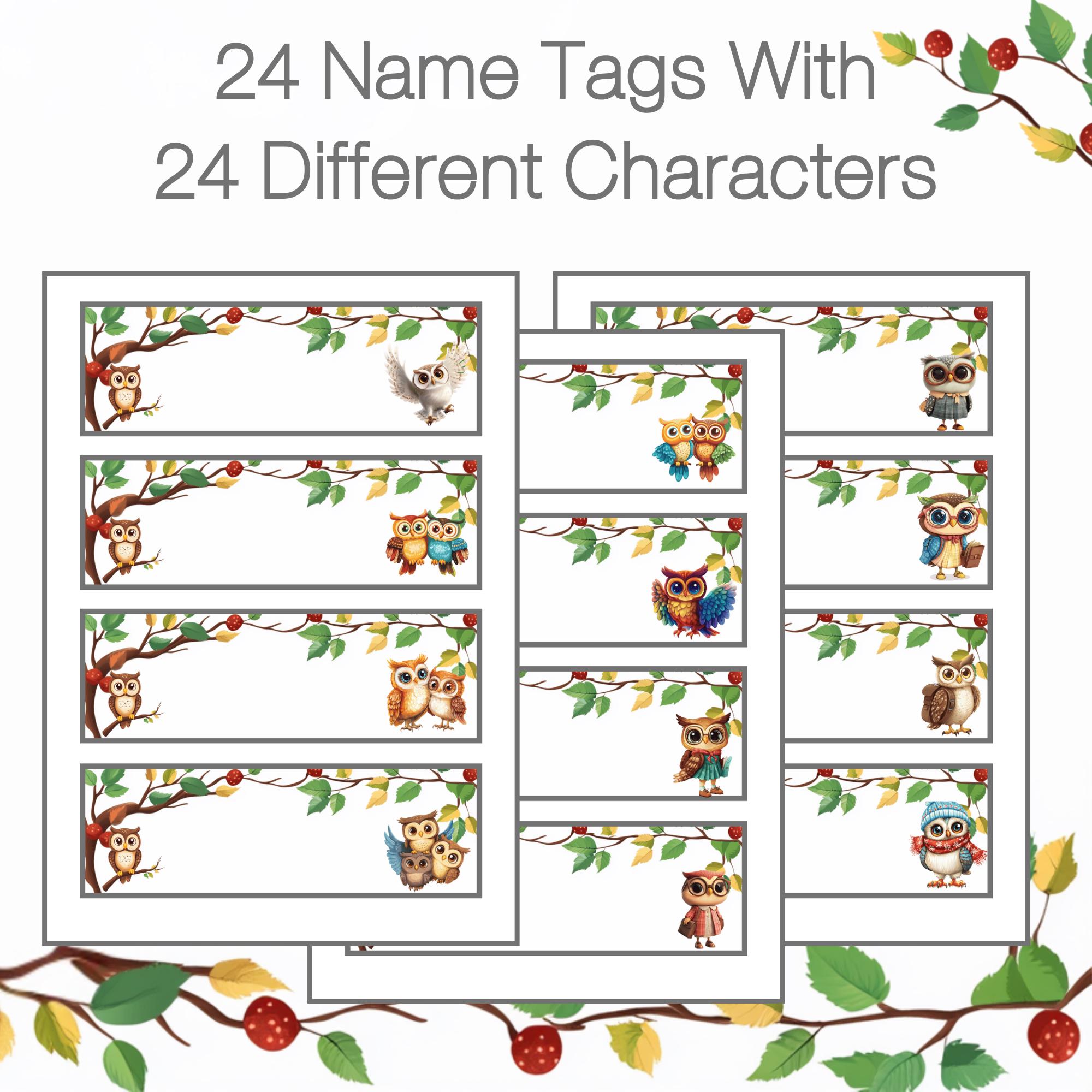 Owl Theme Classroom Name Tags Printable - Name Tags for Little Learners ...
