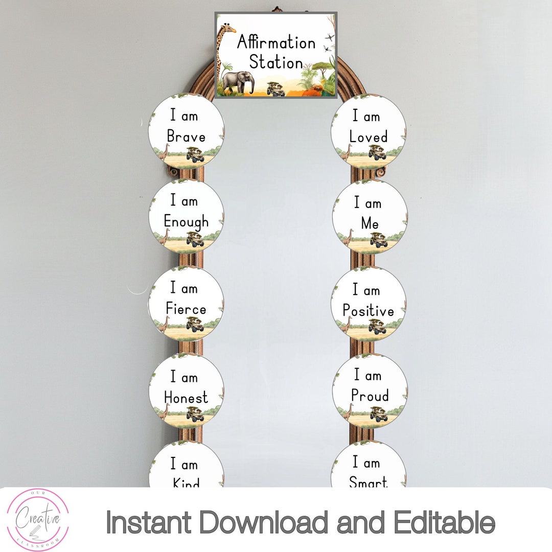 Safari Theme Classroom Affirmation Station and Feelings Chart | Class ...