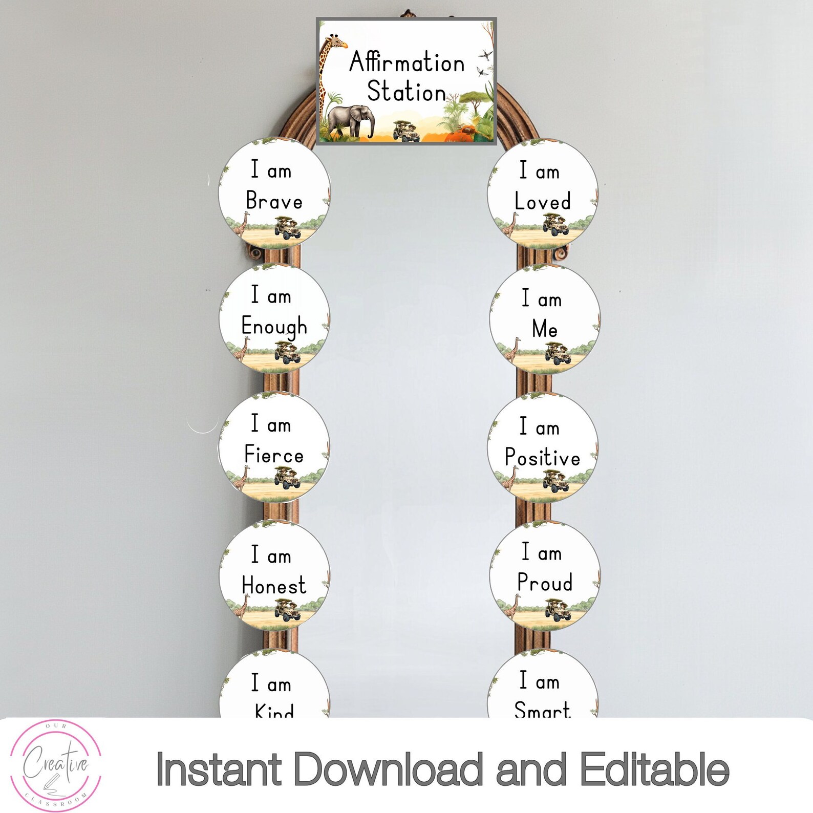 Safari Theme Classroom Affirmation Station and Feelings Chart | Class ...