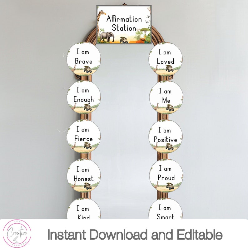 Safari Theme Classroom Affirmation Station and Feelings Chart | Class ...