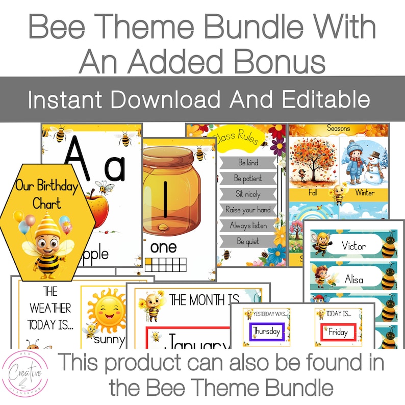 Bee Themed Classroom Name Tags Printable Name Tags for Kindergarten ...
