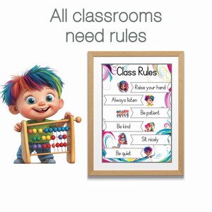 Colorful Classroom Theme Rules Posters Printable - Class Rules Posters ...