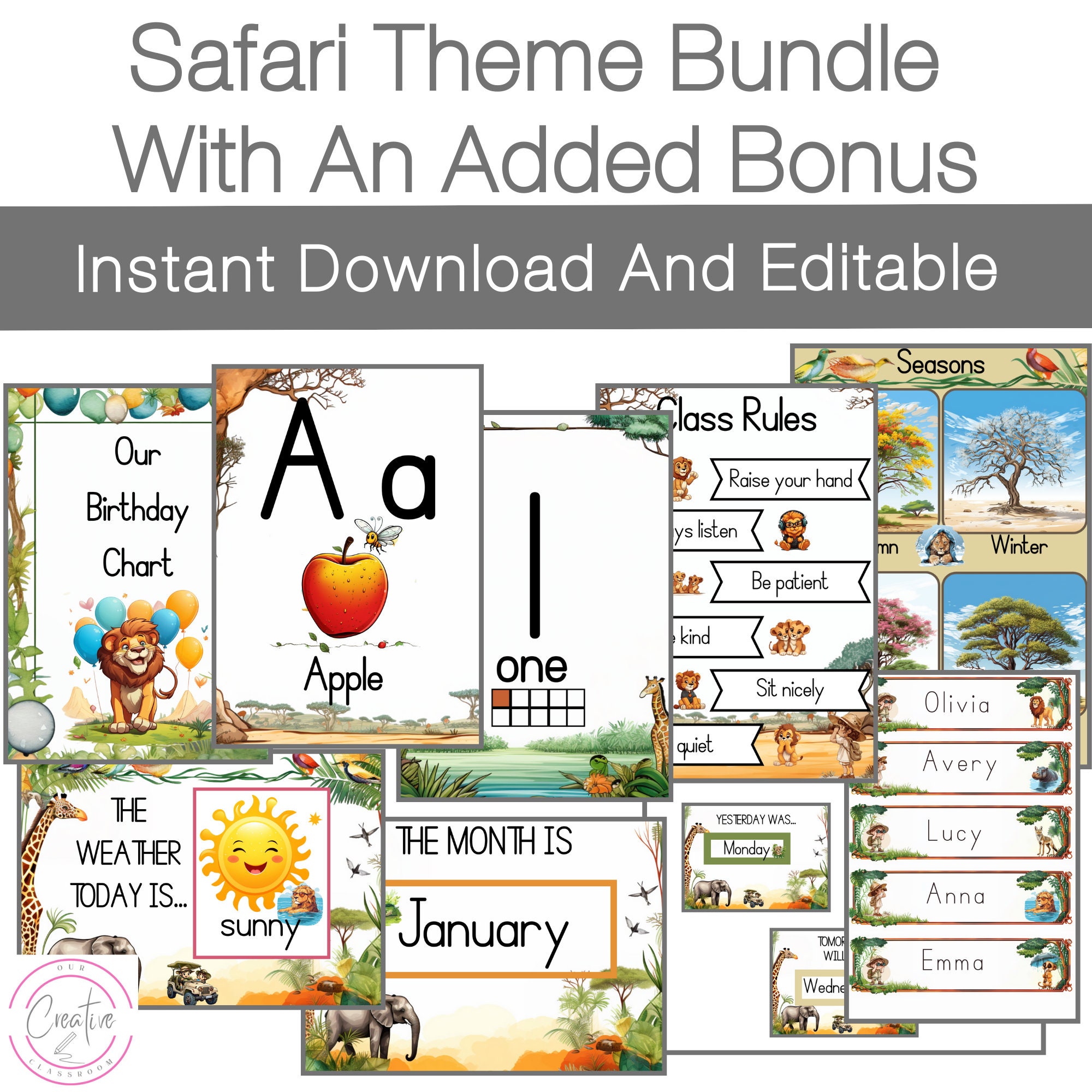Safari Theme Classroom Decor Bundle Printables Includes 7 Amazing ...