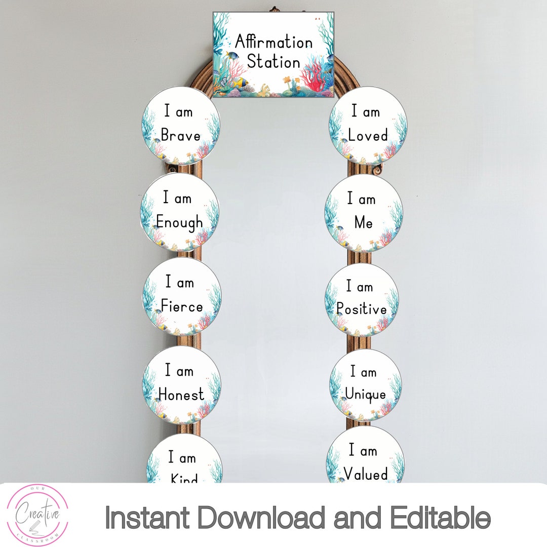 UNDER THE SEA Theme Affirmation Station and Feelings Chart | Positive ...