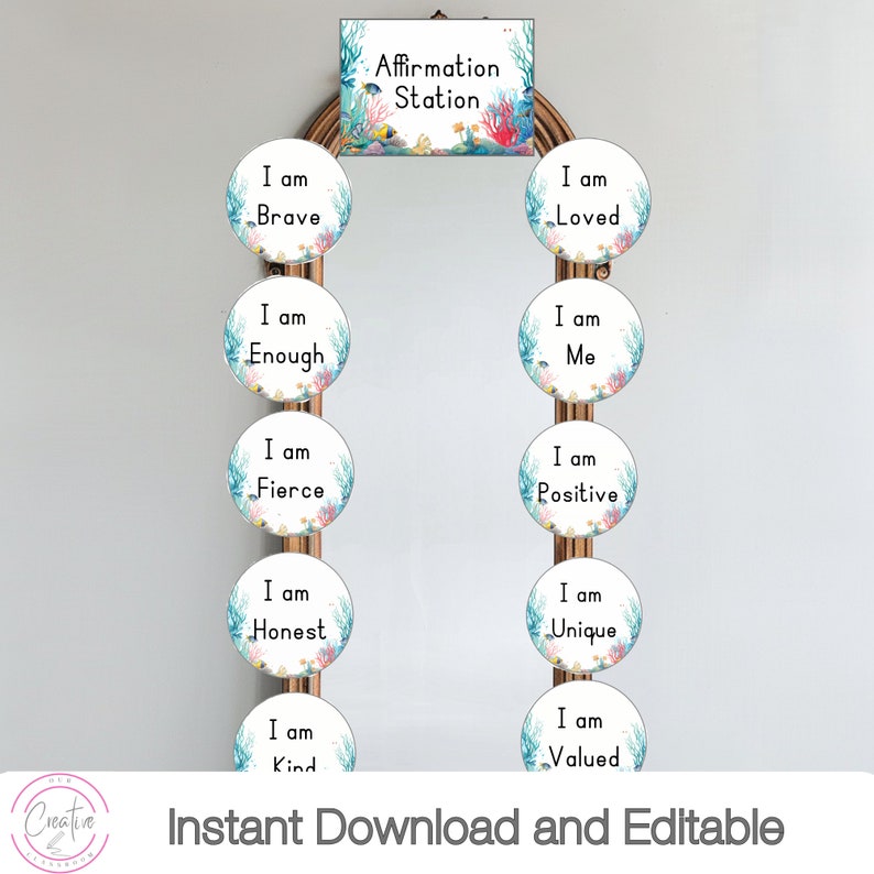 UNDER THE SEA Theme Affirmation Station and Feelings Chart | Positive ...
