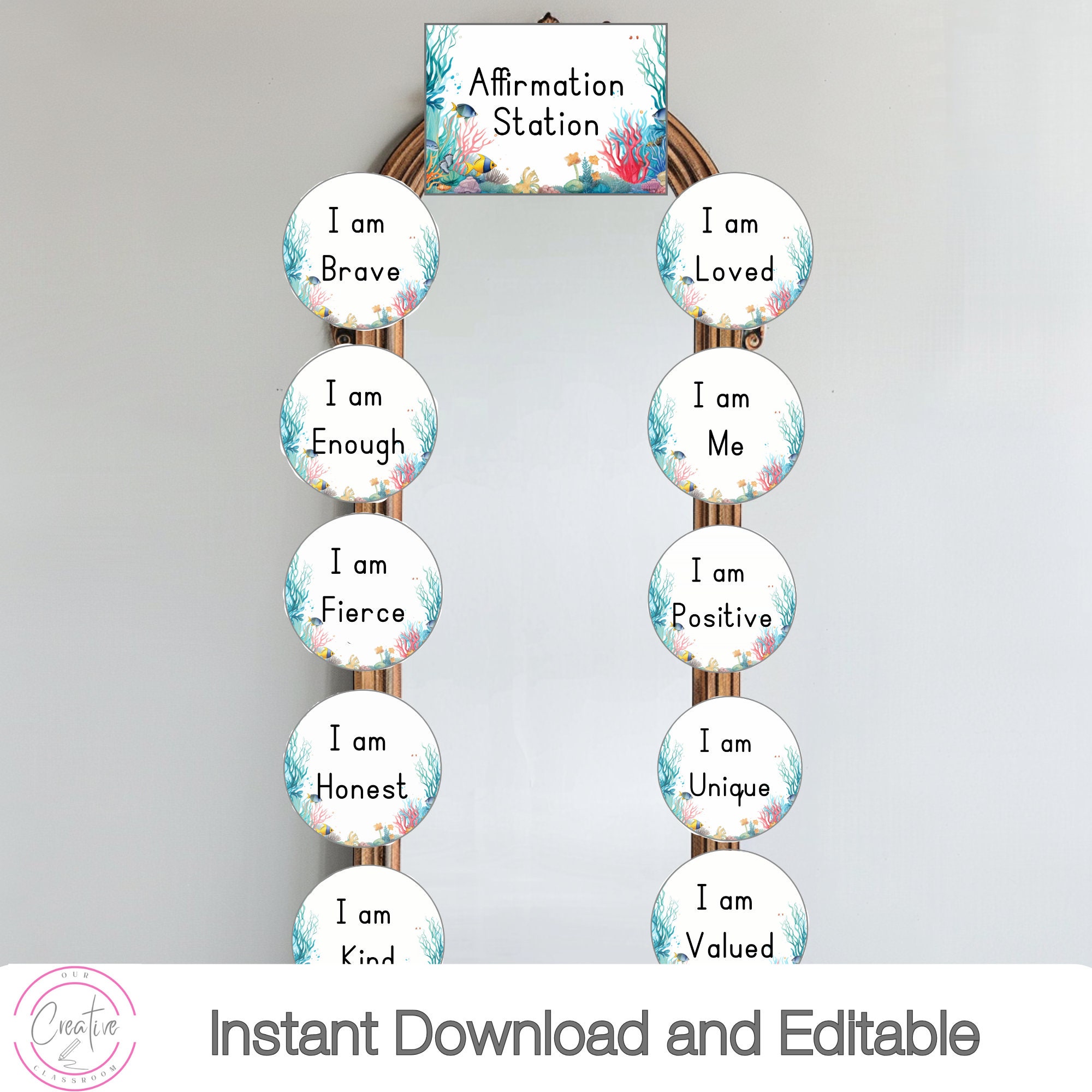 UNDER THE SEA Theme Affirmation Station and Feelings Chart | Positive ...