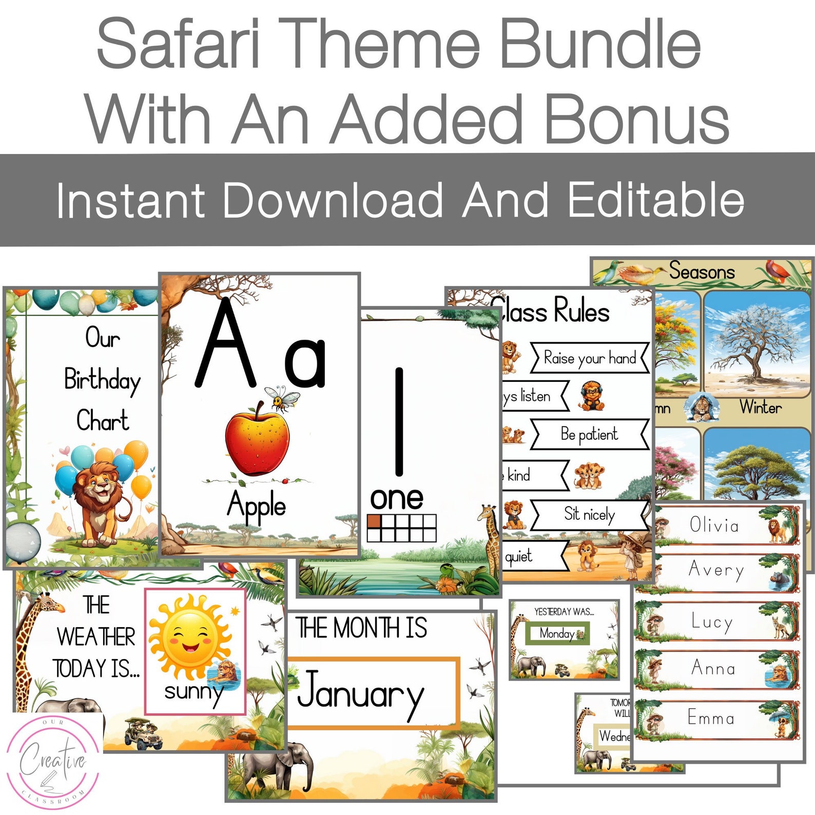 Safari Theme Classroom Decor Bundle Printables - Includes 15 Amazing ...