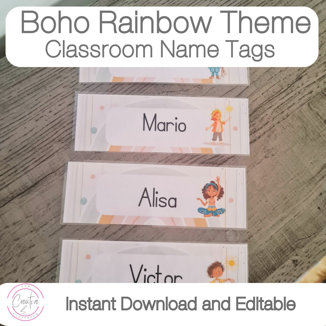 BOHO RAINBOW Classroom Name Tags | Editable | Pastel Rainbow Classroom ...