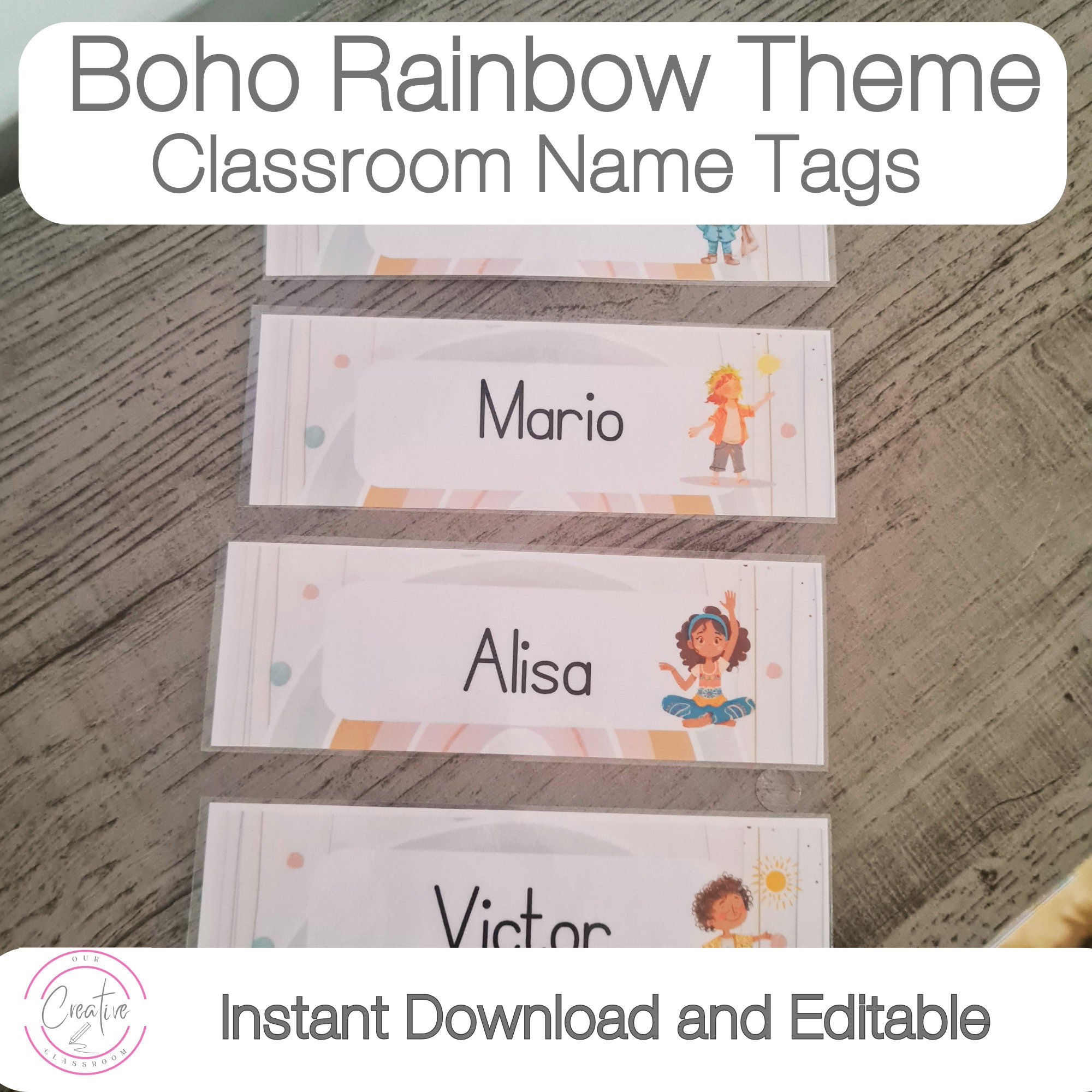 BOHO RAINBOW Classroom Name Tags Editable Pastel Rainbow Classroom ...