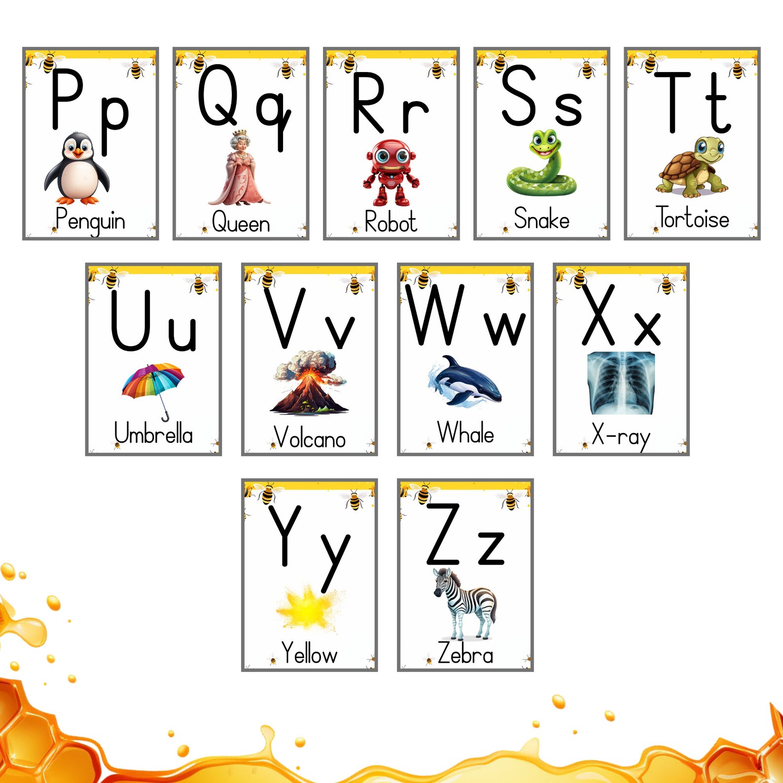 Bee Themed Classroom Alphabet Flashcards PDF Printable - Alphabet ...