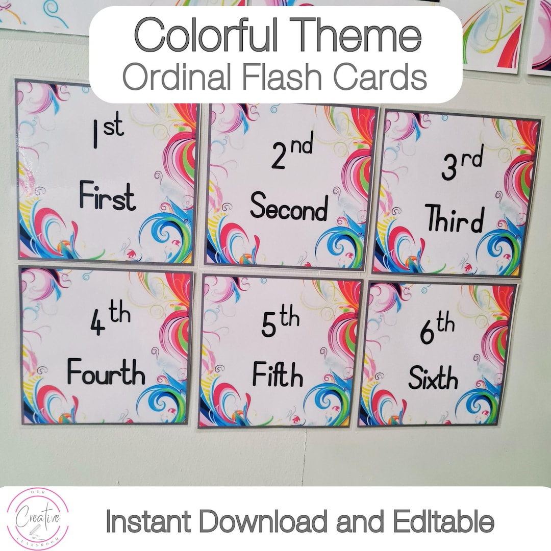 Colorful Classroom Theme | Ordinal Numbers Poster | Editable Flashcards ...