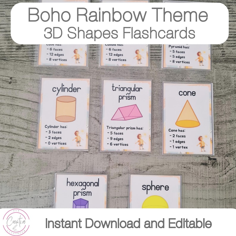 Boho Rainbow Theme Classroom | 3D Shapes | Math Shape Posters ...