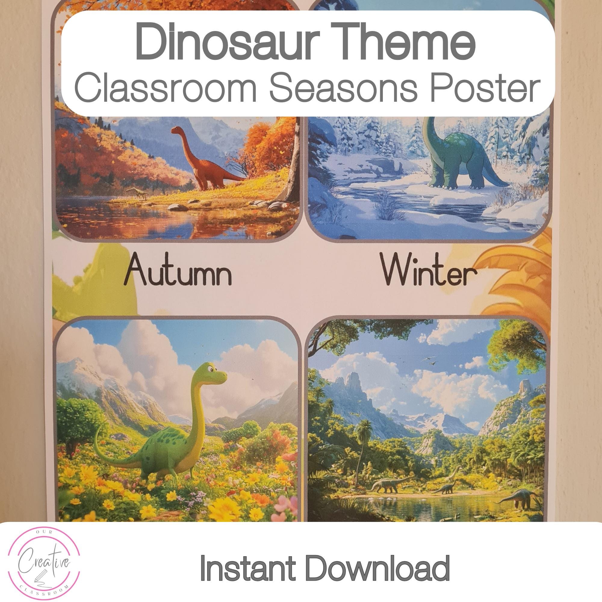 Dinosaur-themed Classroom Kids Weather Chart Printable - All Seasons ...